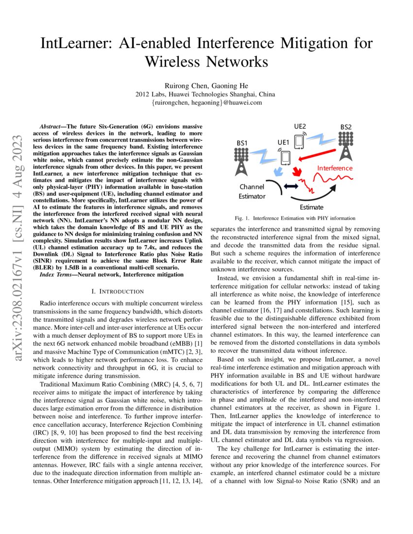 IntLearner: AI-enabled Interference Mitigation for Wireless Networks | DeepAI
