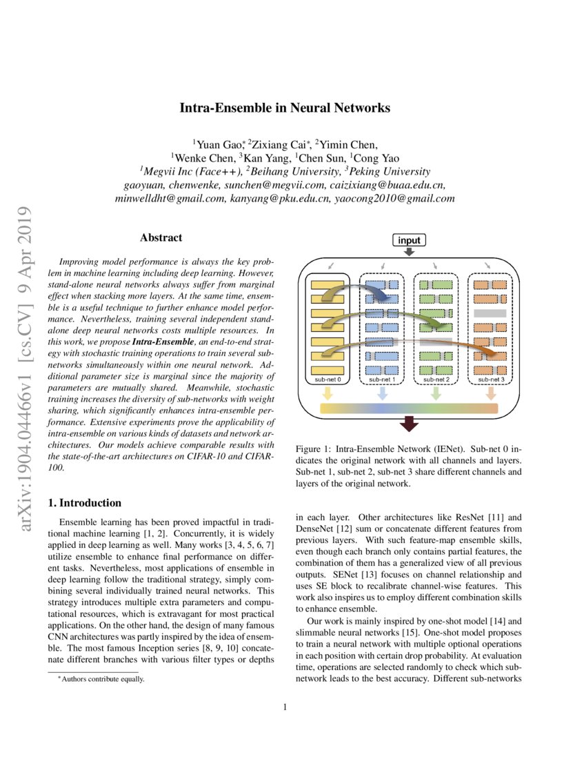 Intra-Ensemble in Neural Networks | DeepAI
