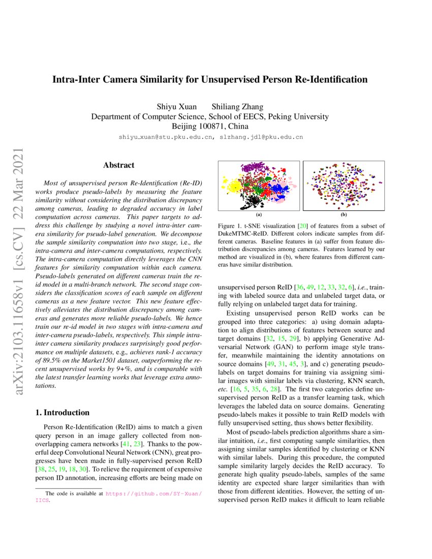 Intra-Inter Camera Similarity for Unsupervised Person Re-Identification | DeepAI