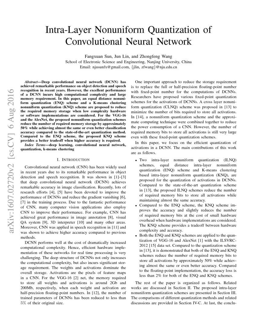 Intra-layer Nonuniform Quantization for Deep Convolutional Neural Network | DeepAI