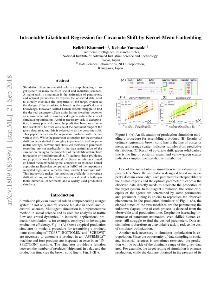 Intractable Likelihood Regression for Covariate Shift by Kernel Mean Embedding | DeepAI