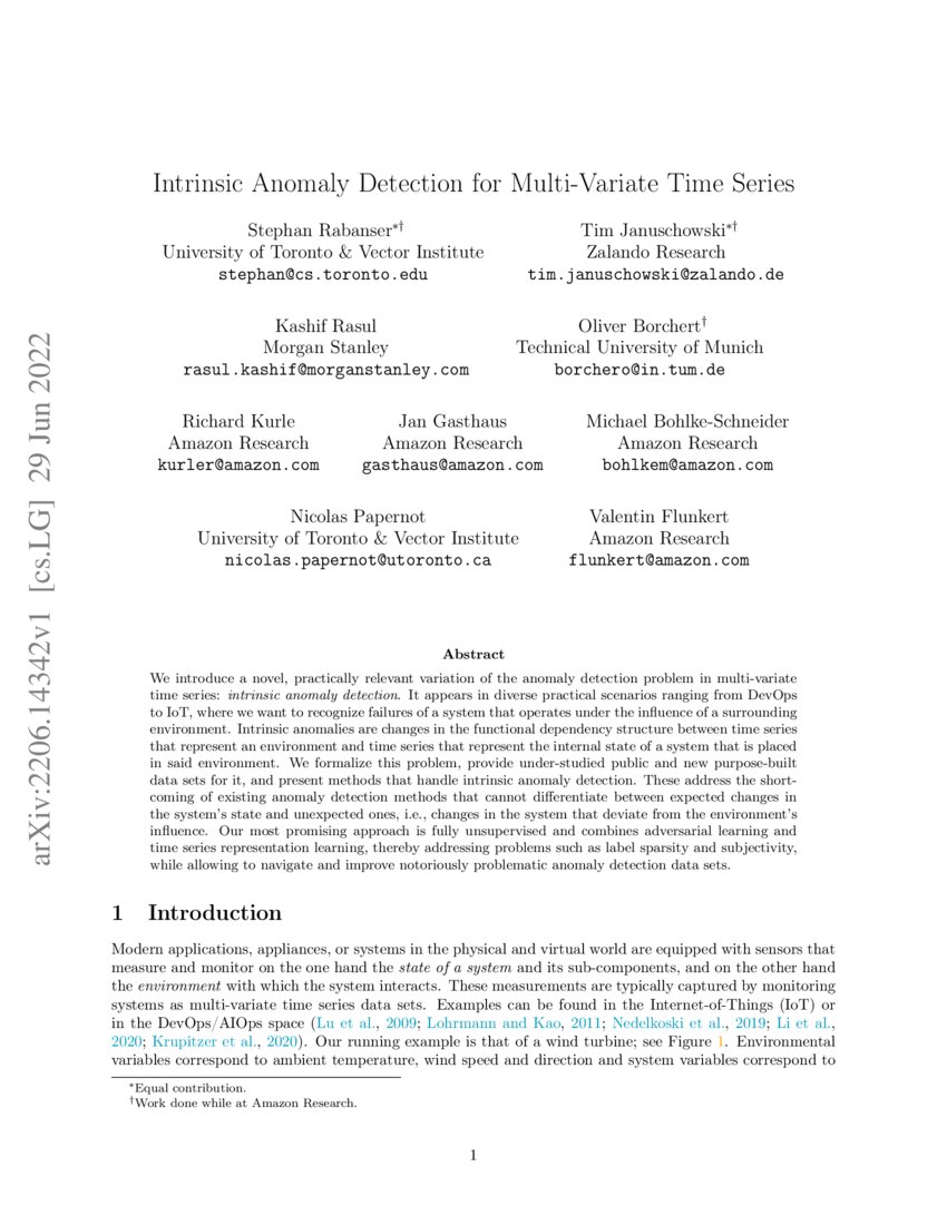 Intrinsic Anomaly Detection For Multi Variate Time Series Deepai
