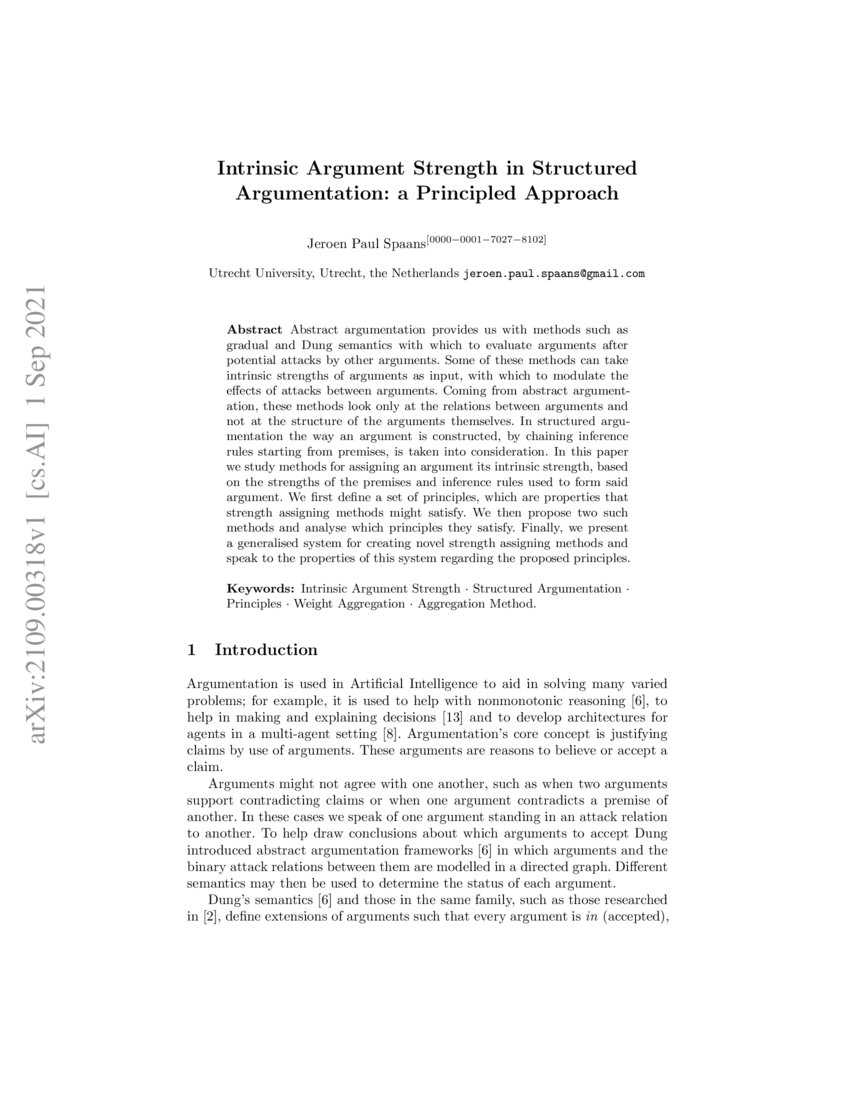 Intrinsic Argument Strength In Structured Argumentation A Principled Approach Deepai