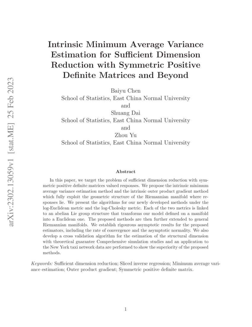 Intrinsic minimum average variance estimation for sufficient dimension ... Intrinsic minimum average variance estimation for sufficient dimension ...