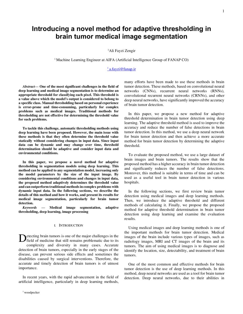 Introducing A Novel Method For Adaptive Thresholding In Brain Tumor Medical Image Segmentation ...