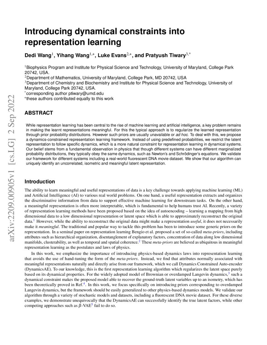 Introducing Dynamical Constraints Into Representation Learning Deepai