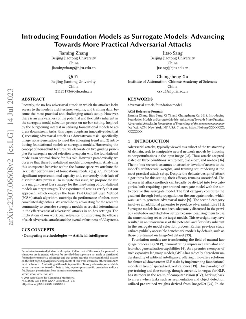 Introducing Foundation Models as Surrogate Models: Advancing Towards More Practical Adversarial ...
