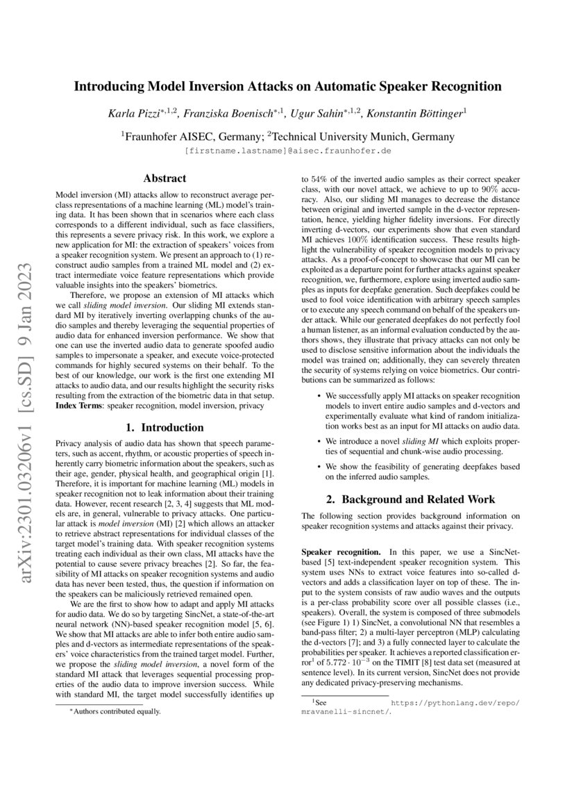 Introducing Model Inversion Attacks On Automatic Speaker Recognition Deepai