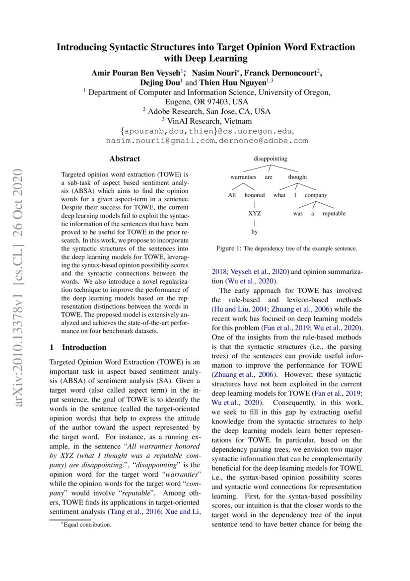 Introducing Syntactic Structures Into Target Opinion Word Extraction With Deep Learning Deepai