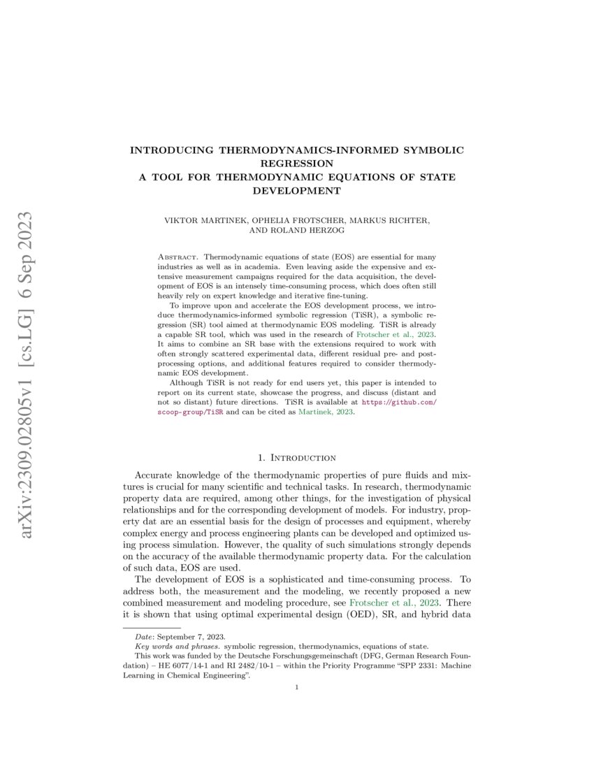 Introducing Thermodynamics-Informed Symbolic Regression – A Tool for ...