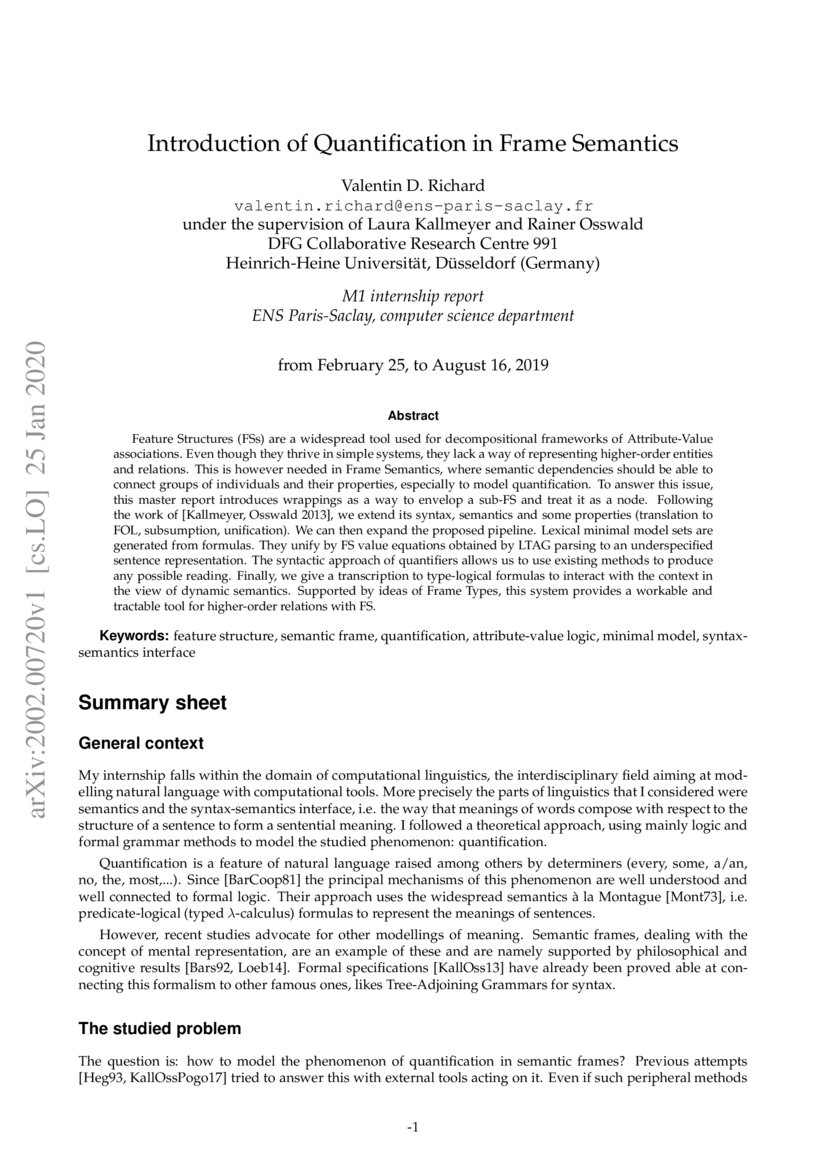 Introduction of Quantification in Frame Semantics | DeepAI