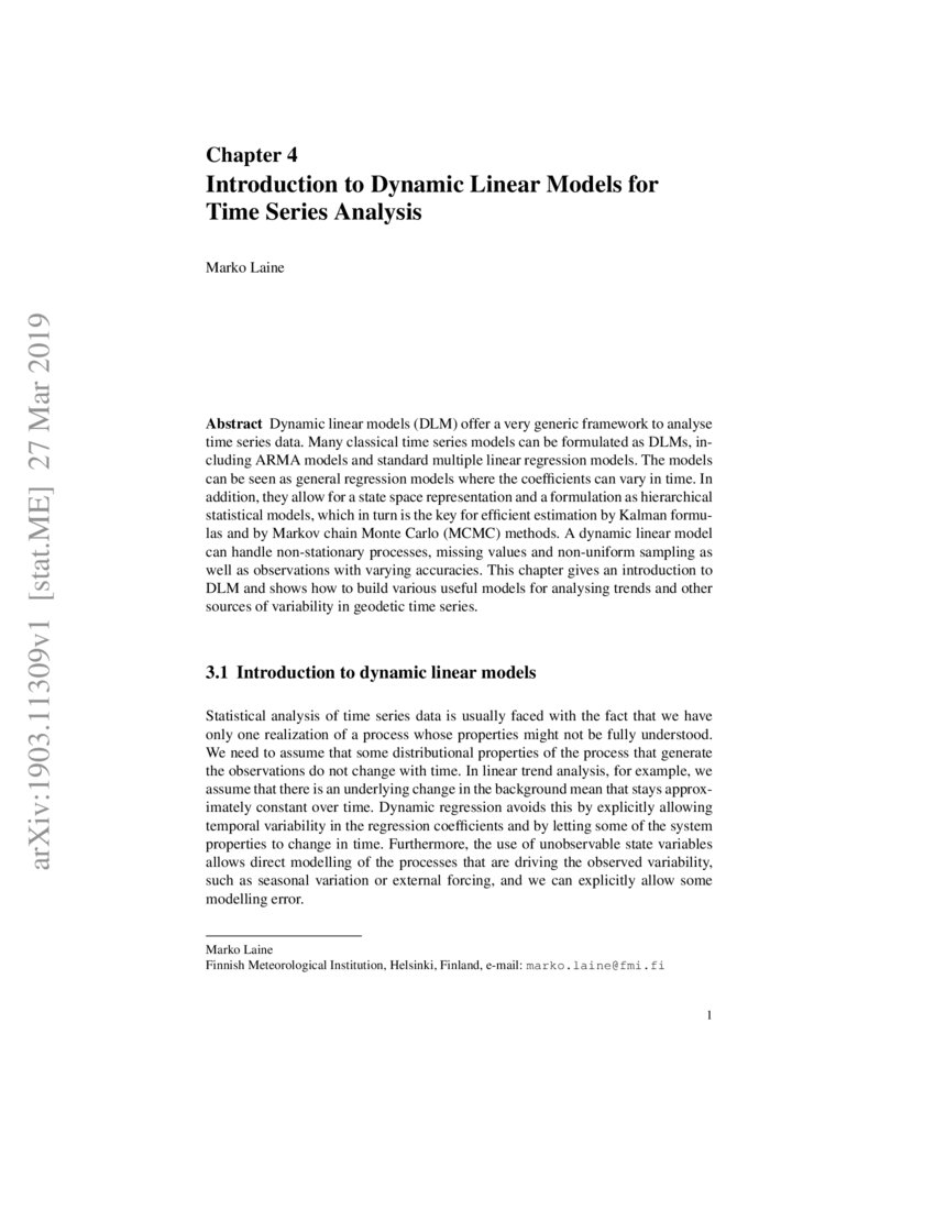 Introduction To Dynamic Linear Models For Time Series Analysis Deepai