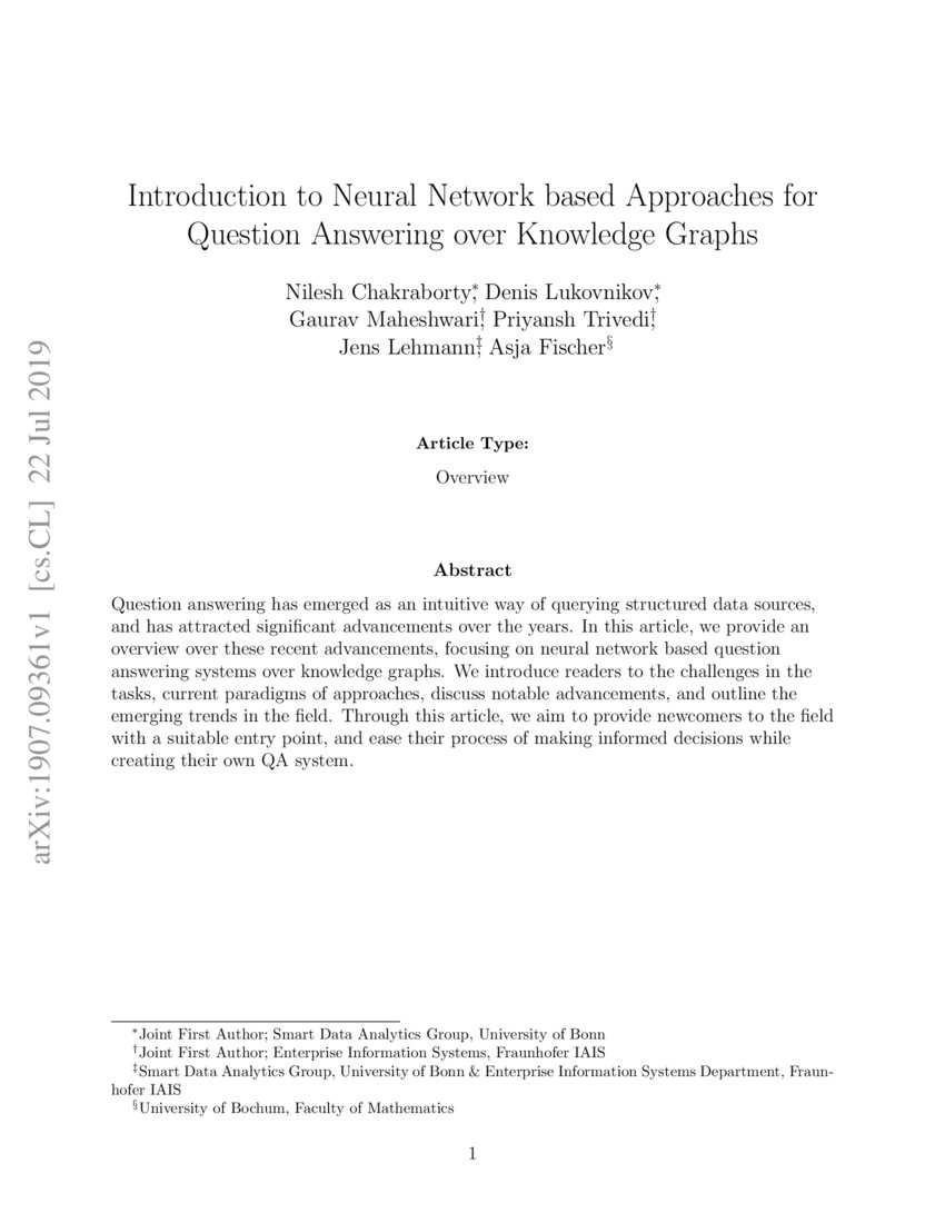 Introduction to Neural Network based Approaches for Question Answering over Knowledge Graphs ...
