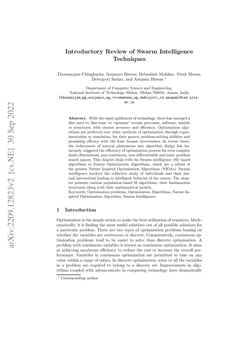Introductory Review of Swarm Intelligence Techniques | DeepAI Introductory Review of Swarm Intelligence Techniques | DeepAI