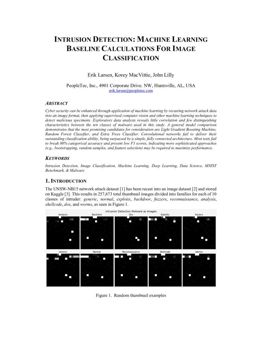 Intrusion Detection: Machine Learning Baseline Calculations for Image ... Intrusion Detection: Machine Learning Baseline Calculations for Image ...
