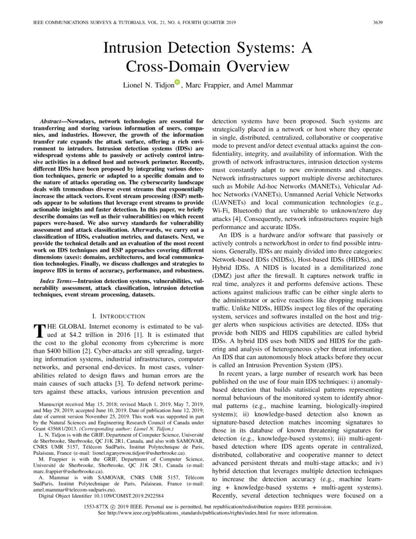 Intrusion Detection Systems A Cross Domain Overview Deepai