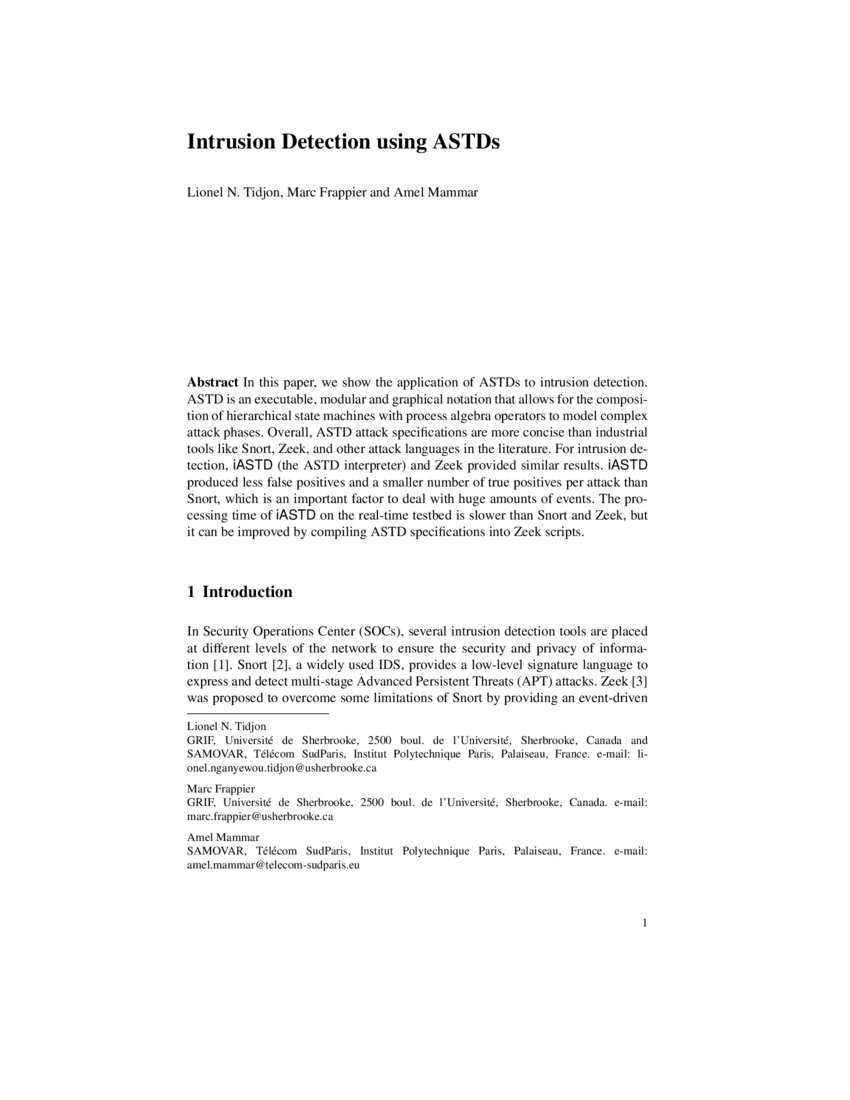 Intrusion Detection using ASTDs | DeepAI