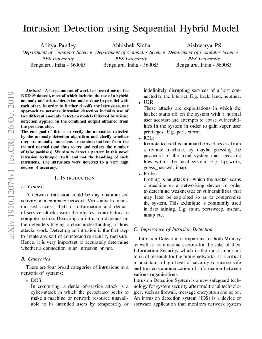 Intrusion Detection Using Sequential Hybrid Model Deepai