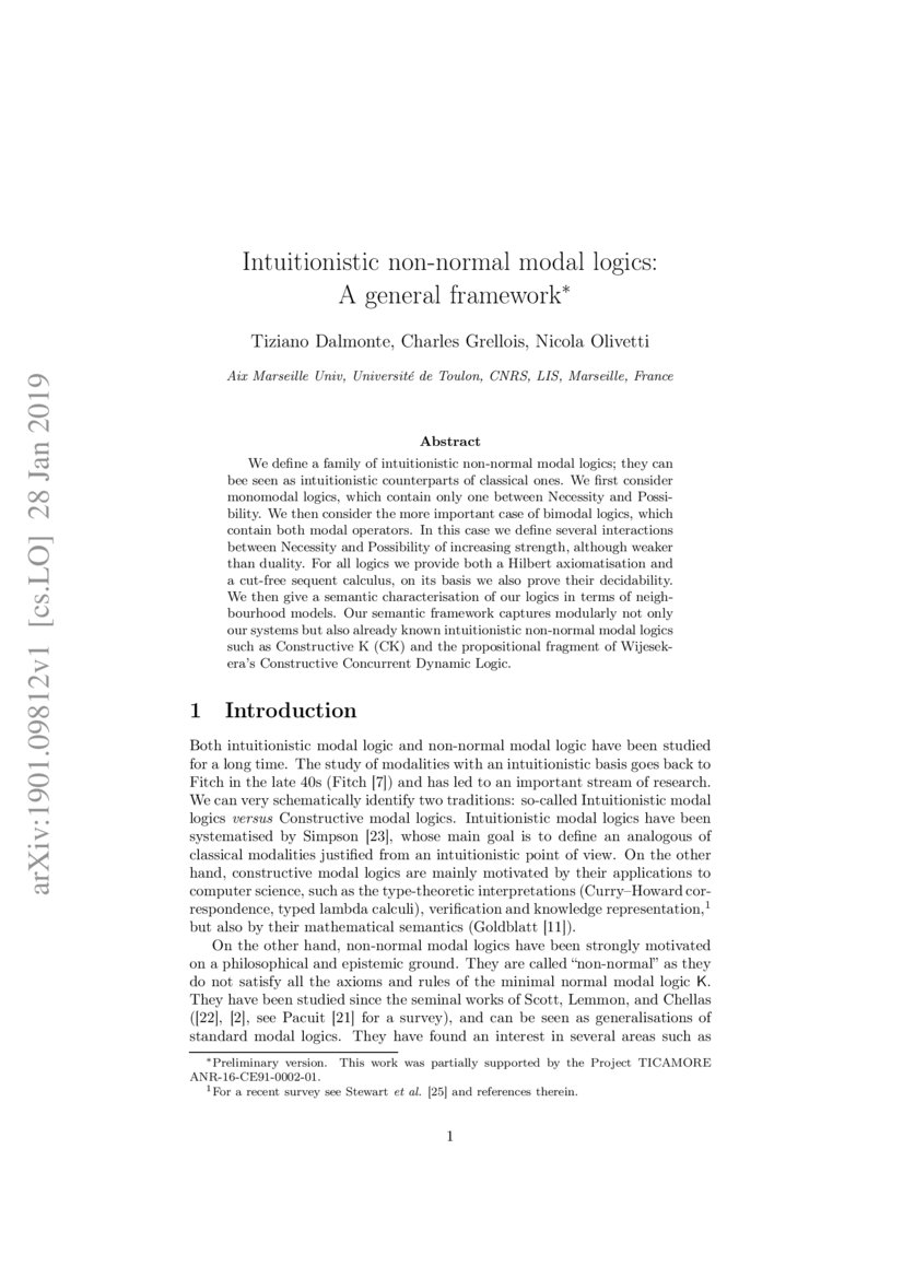 Intuitionistic Non-Normal Modal Logics: A general framework | DeepAI