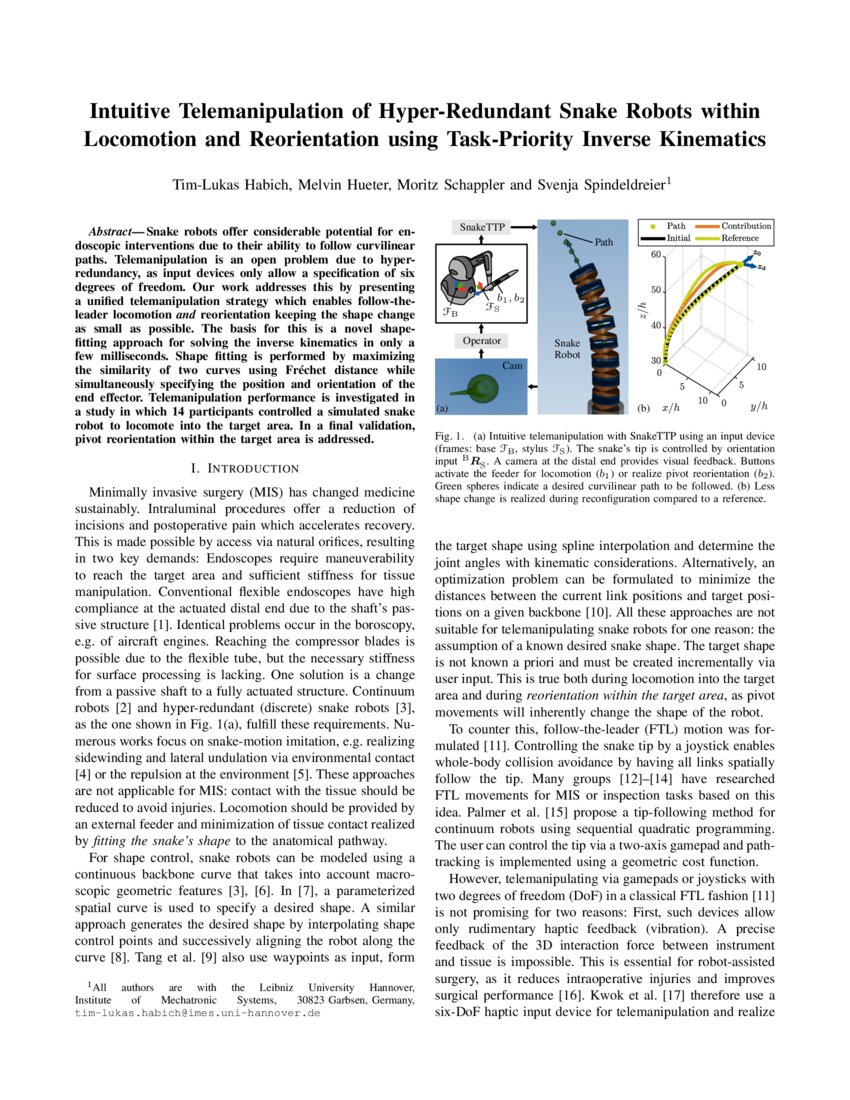 Intuitive Telemanipulation of Hyper-Redundant Snake Robots within ...