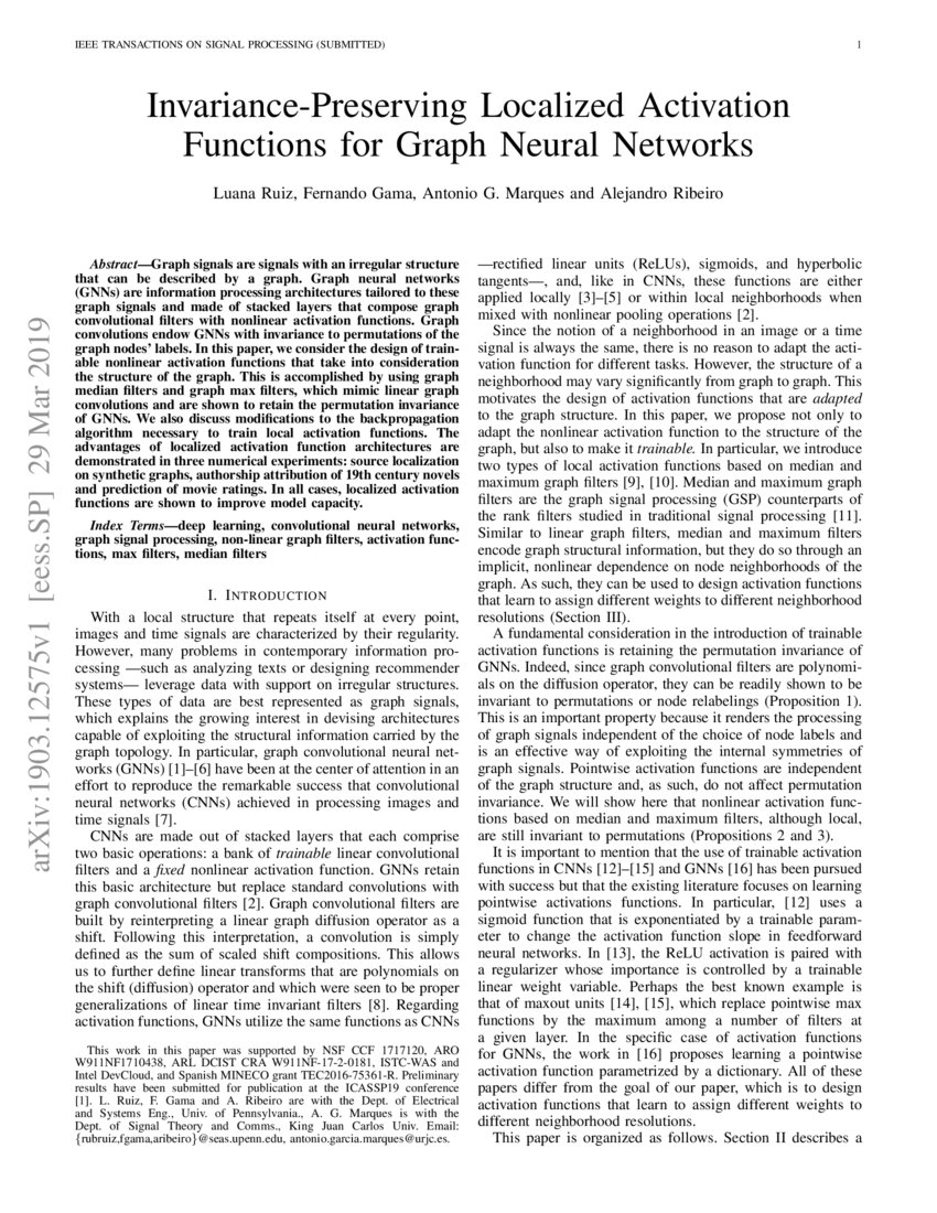 Invariance-Preserving Localized Activation Functions for Graph Neural Networks | DeepAI