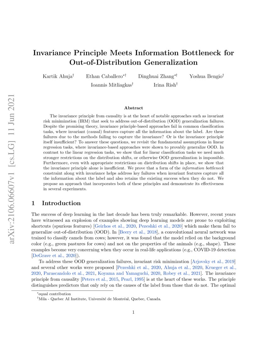 Invariance Principle Meets Information Bottleneck for Out-of-Distribution Generalization | DeepAI