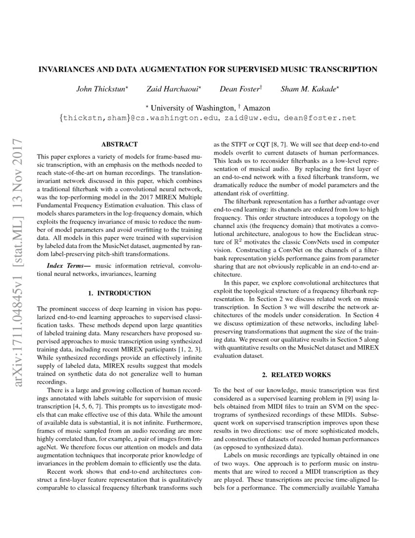 Invariances and Data Augmentation for Supervised Music Transcription ...