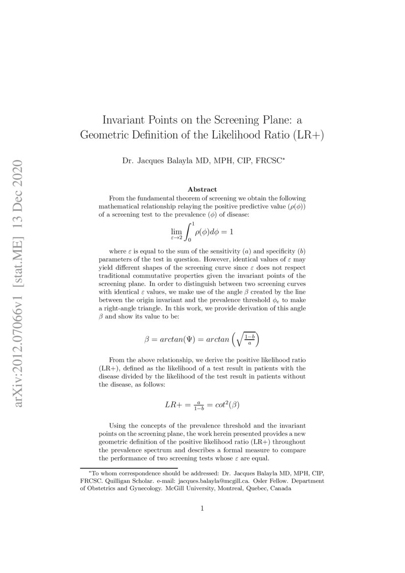 Invariant Points on the Screening Plane: a Geometric Definition of the ...