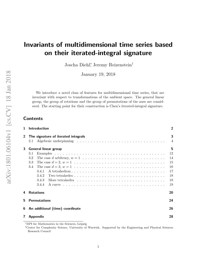 Invariants of multidimensional time series based on their iterated ...