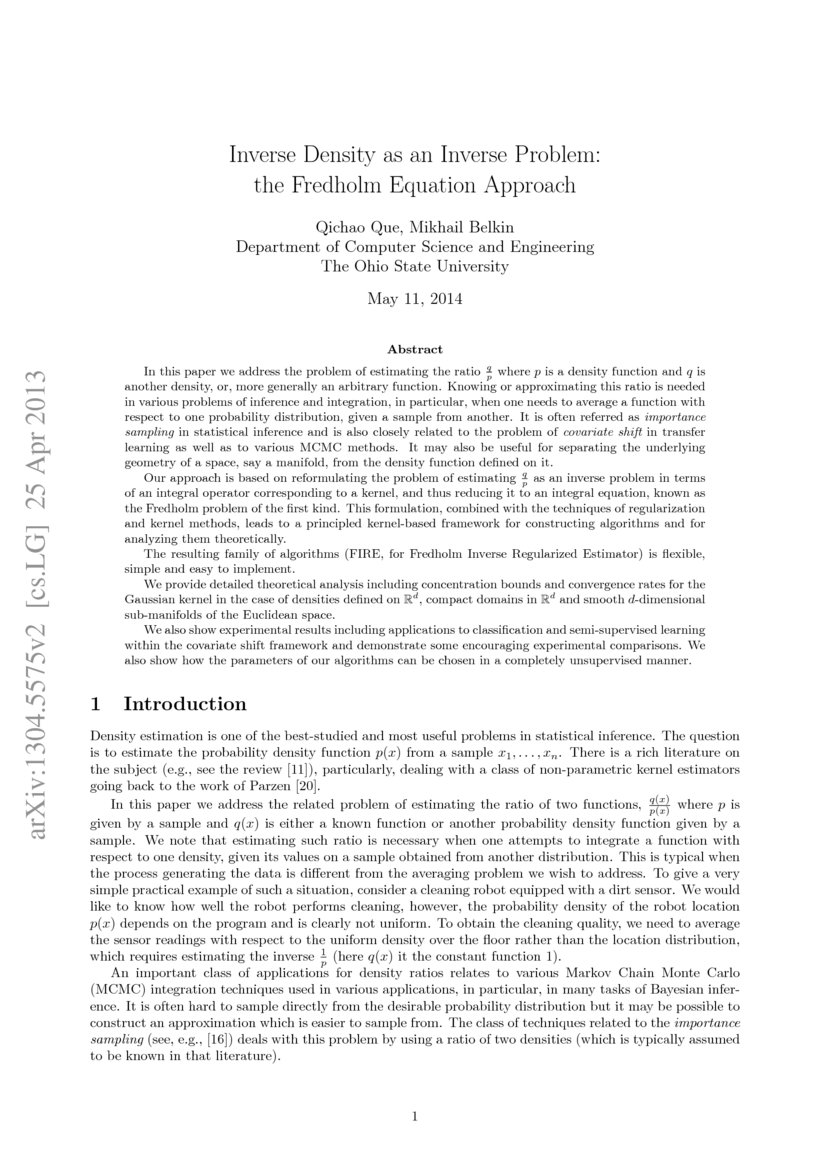 Inverse Density as an Inverse Problem: The Fredholm Equation Approach ...