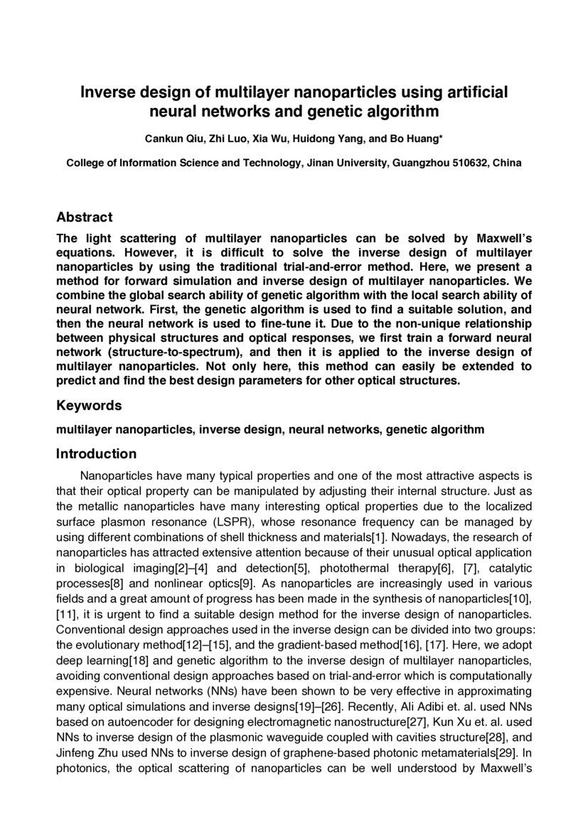 Inverse design of multilayer nanoparticles using artificial neural networks and genetic ...