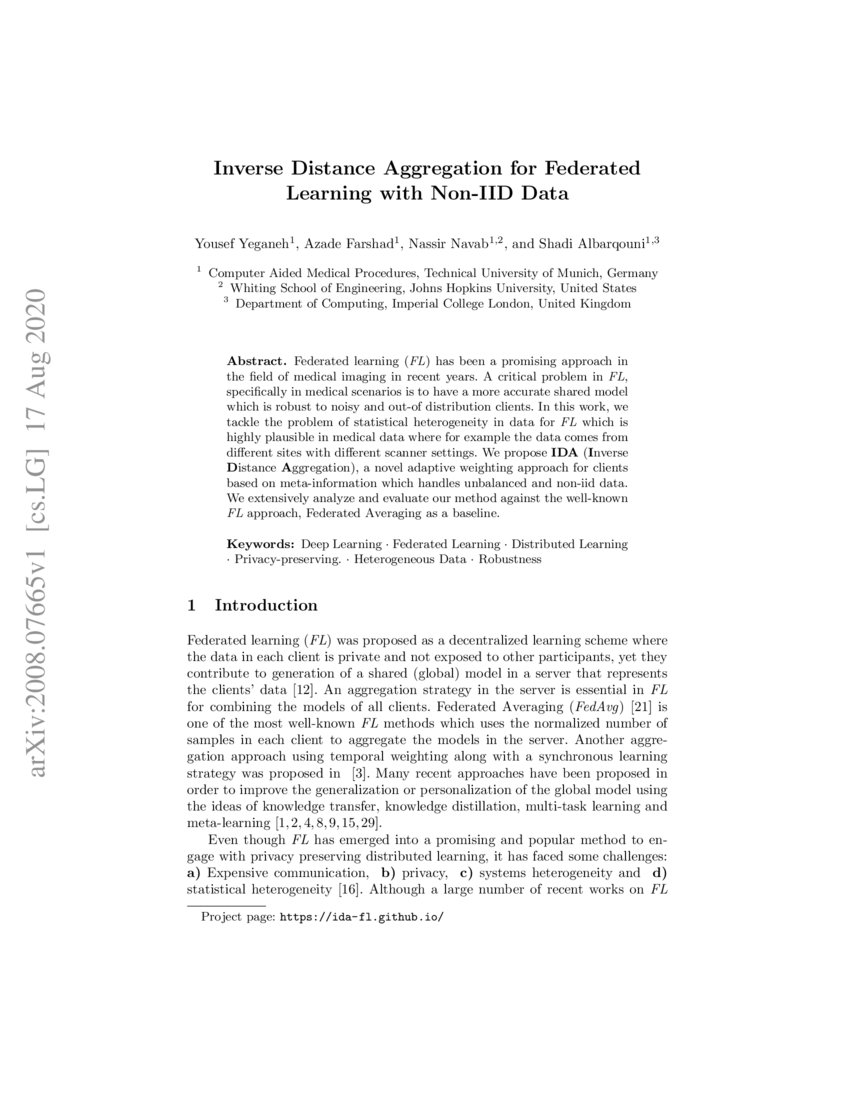 Inverse Distance Aggregation for Federated Learning with Non-IID Data ...