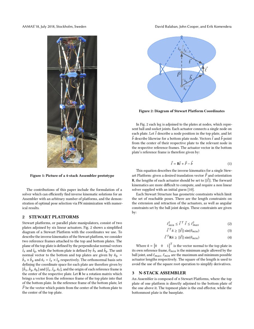 Inverse Kinematics And Sensitivity Minimization Of An N Stack Stewart