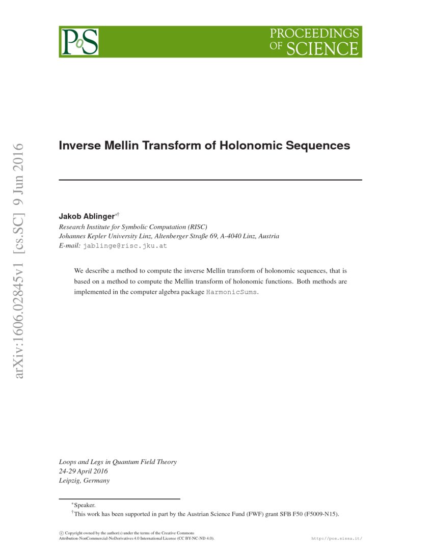 Inverse Mellin Transform of Holonomic Sequences | DeepAI
