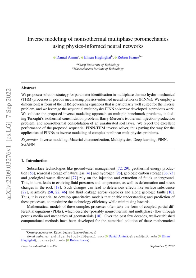Inverse modeling of nonisothermal multiphase poromechanics using physics-informed neural ...