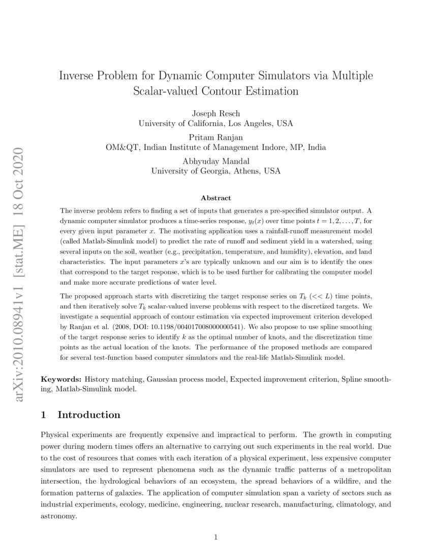 Inverse Problem For Dynamic Computer Simulators Via Multiple Scalar Valued Contour Estimation 