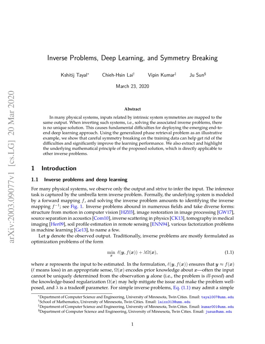 Inverse Problems, Deep Learning, and Symmetry Breaking | DeepAI