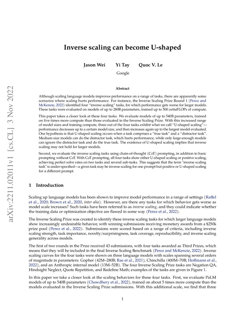 Inverse scaling can become U-shaped | DeepAI