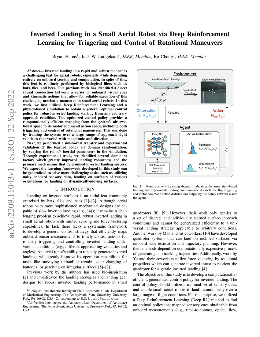 Inverted Landing in a Small Aerial Robot via Deep Reinforcement ...