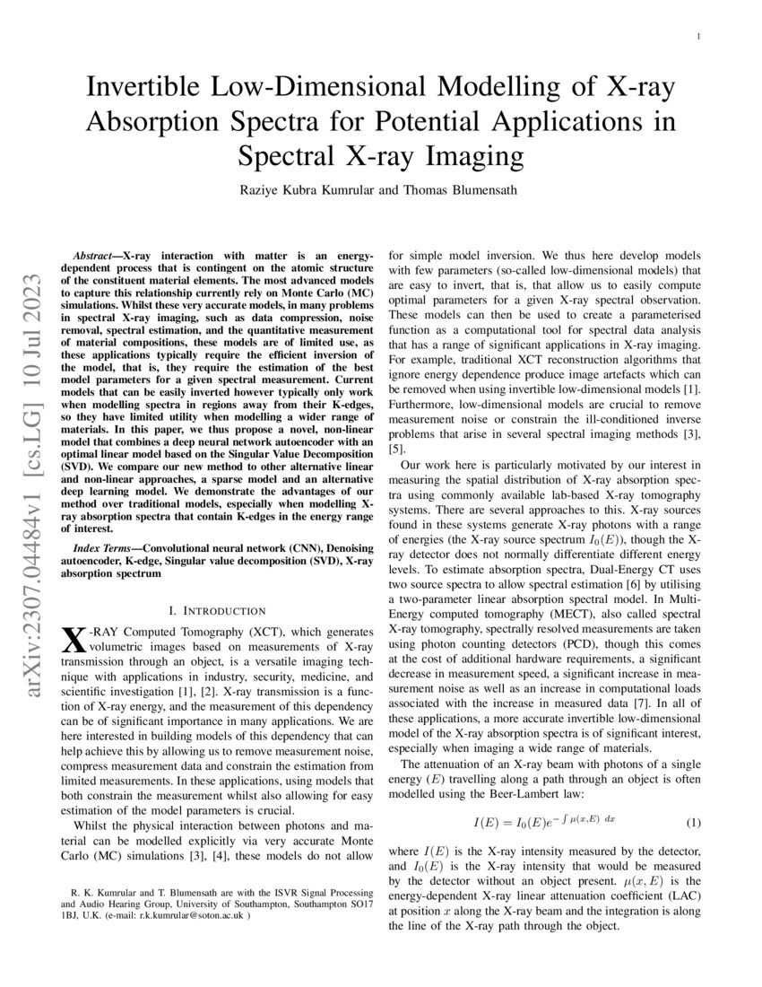 Invertible Low-Dimensional Modelling of X-ray Absorption Spectra for ...
