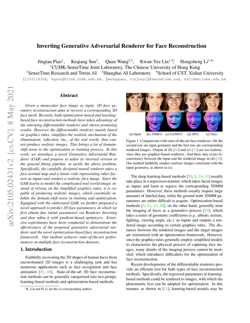 Inverting Generative Adversarial Renderer for Face Reconstruction | DeepAI