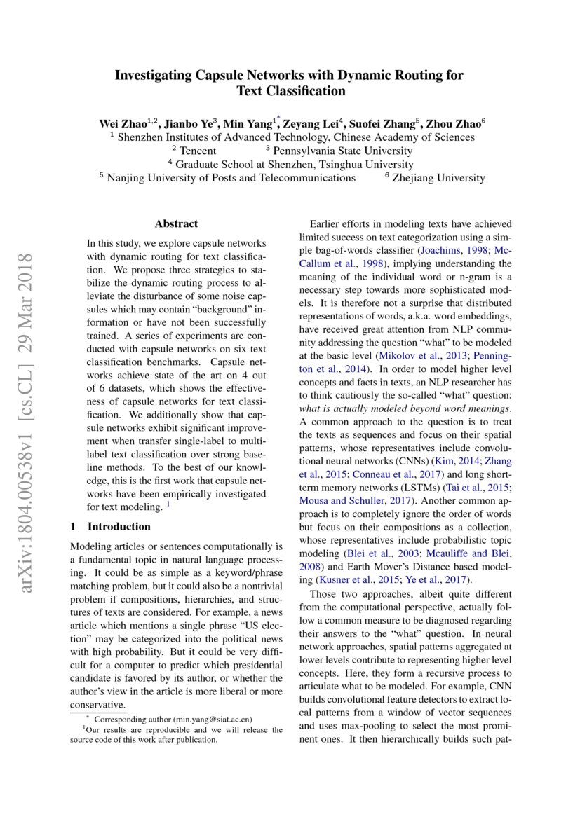 Investigating Capsule Networks With Dynamic Routing For Text Classification Deepai