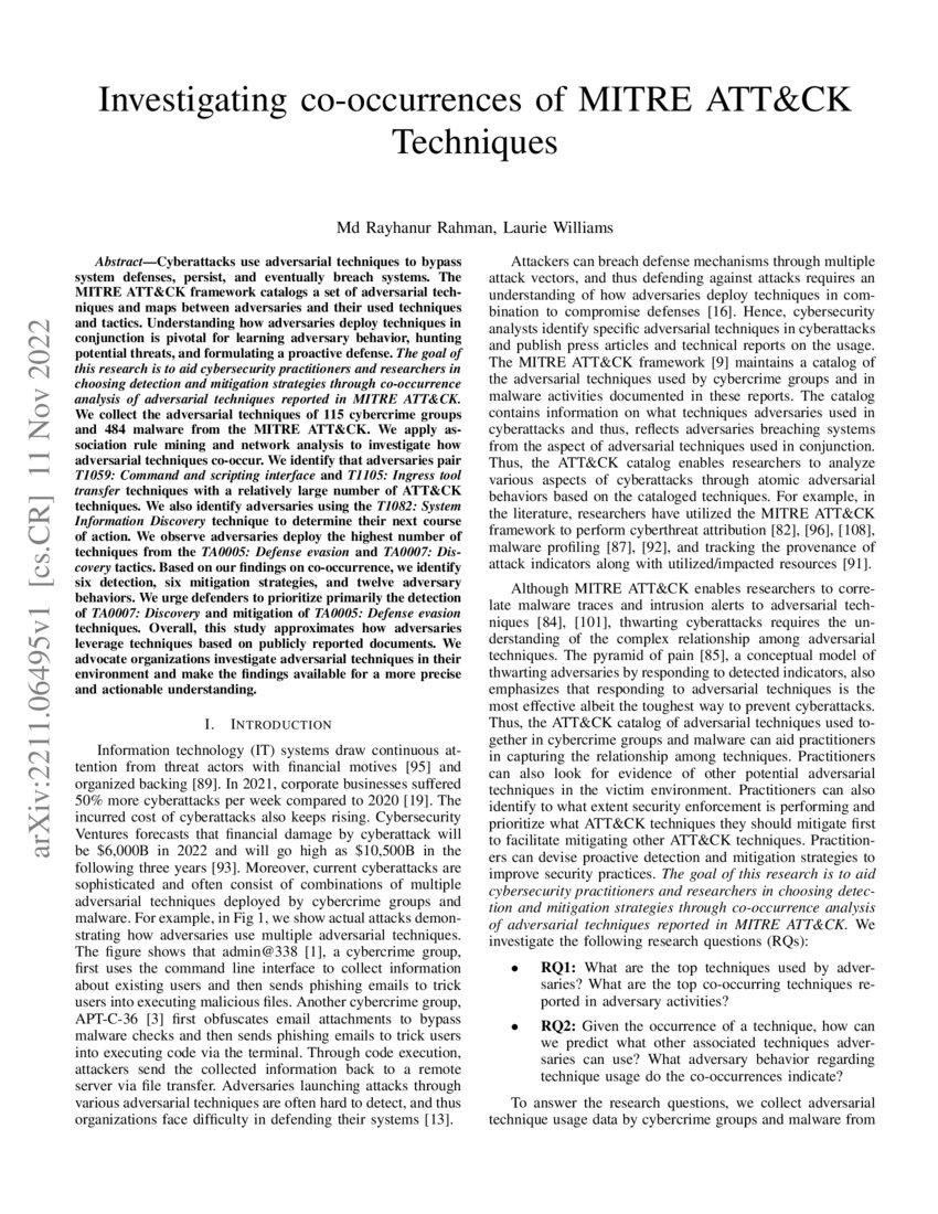 Investigating co-occurrences of MITRE ATT&CK Techniques | DeepAI Investigating co-occurrences of MITRE ATT&CK Techniques | DeepAI