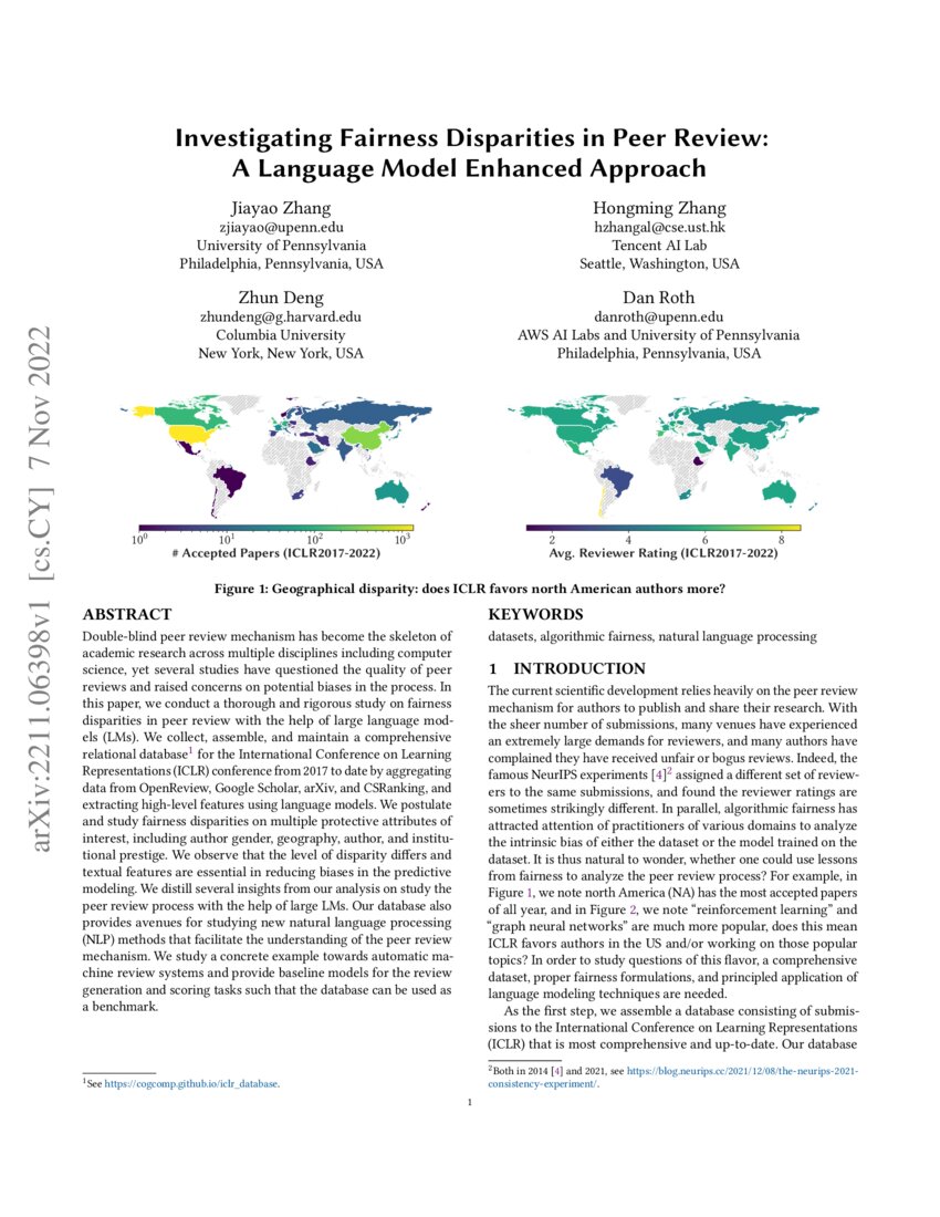 Investigating Fairness Disparities In Peer Review A Language Model Enhanced Approach Deepai