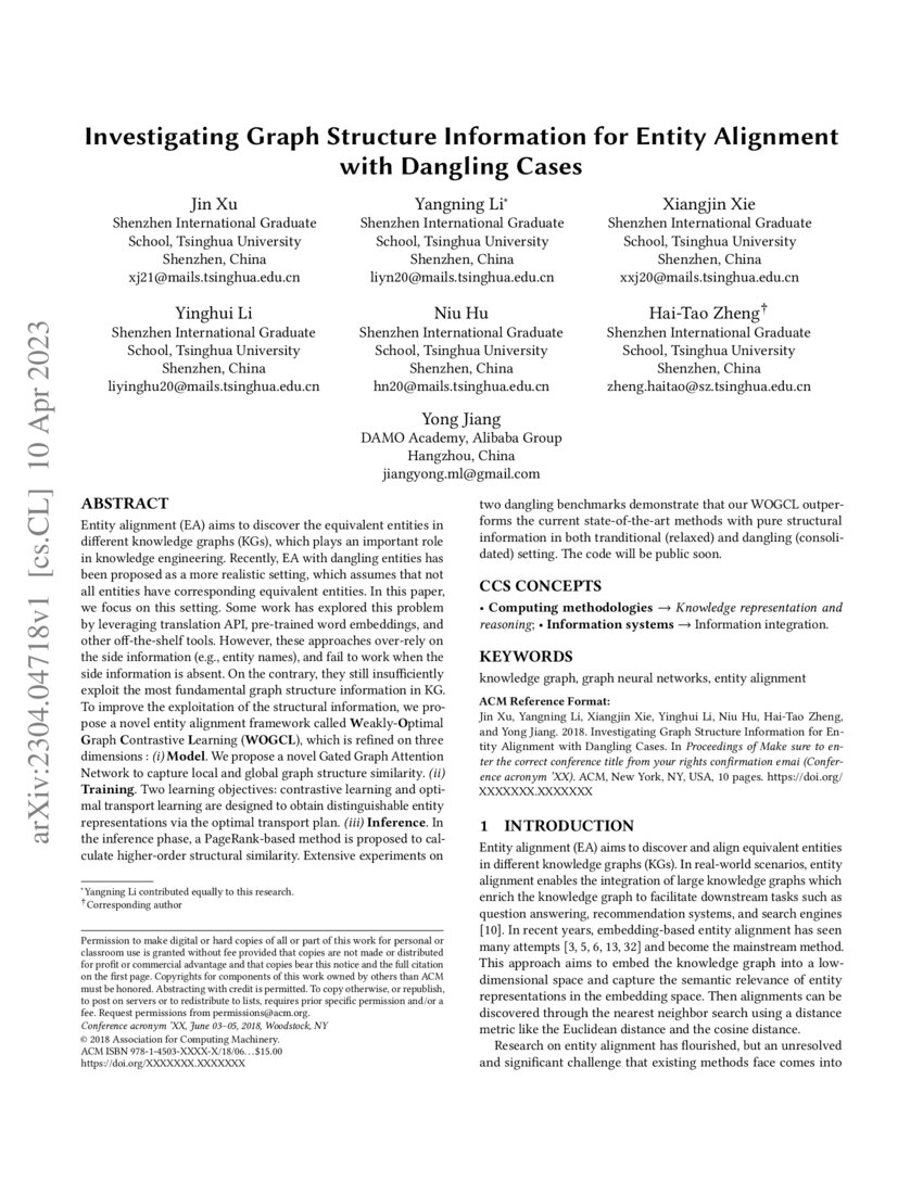 Investigating Graph Structure Information for Entity Alignment with Dangling Cases | DeepAI
