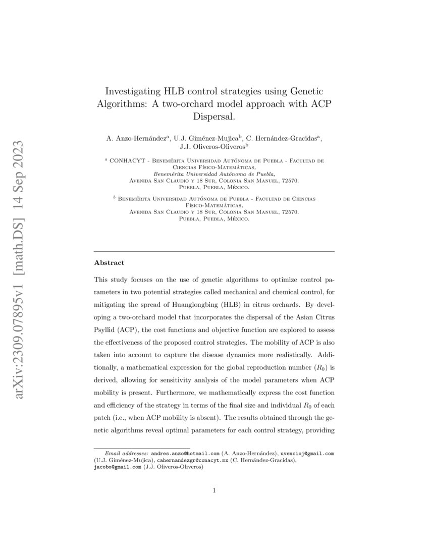 Investigating Hlb Control Strategies Using Genetic Algorithms A Two