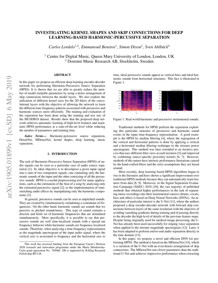 Investigating kernel shapes and skip connections for deep learning-based harmonic-percussive ...