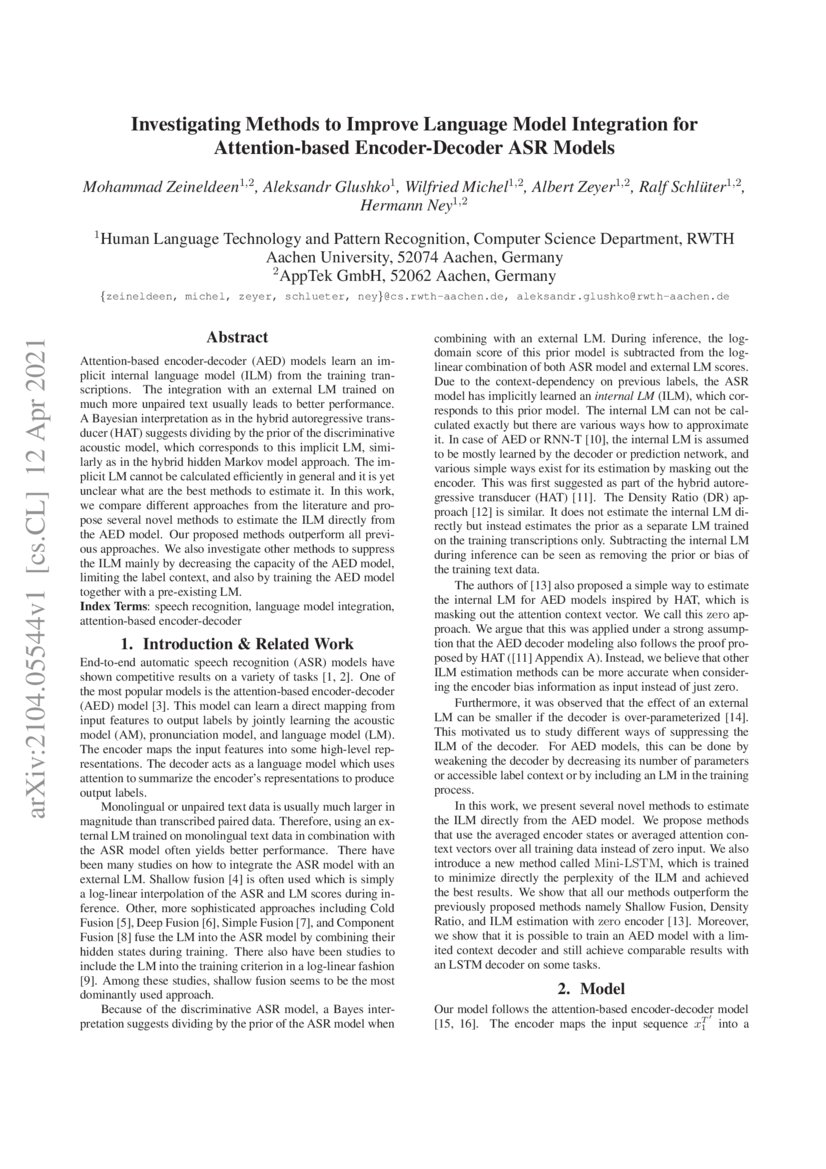 Investigating Methods to Improve Language Model Integration for Attention-based Encoder-Decoder ...