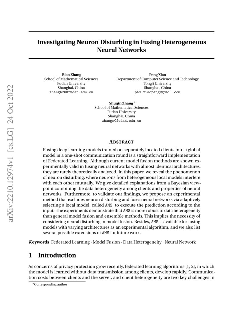 Investigating Neuron Disturbing In Fusing Heterogeneous Neural Networks Deepai