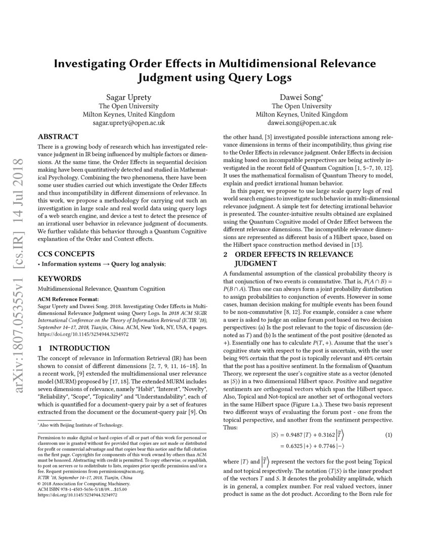 Investigating Order Effects in Multidimensional Relevance Judgment ...